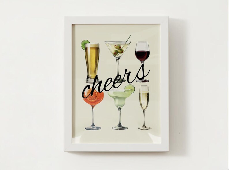 Cheers Poster Vibrant Cocktail Art Print, Home Bar Decor, Gift for ...