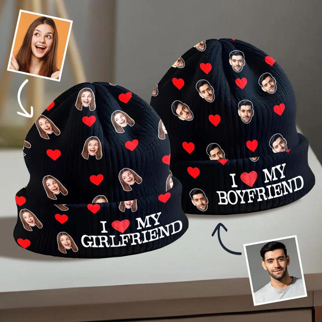 I Love My Girlfriend Boyfriend Personalized Couple Beanie Hat ...