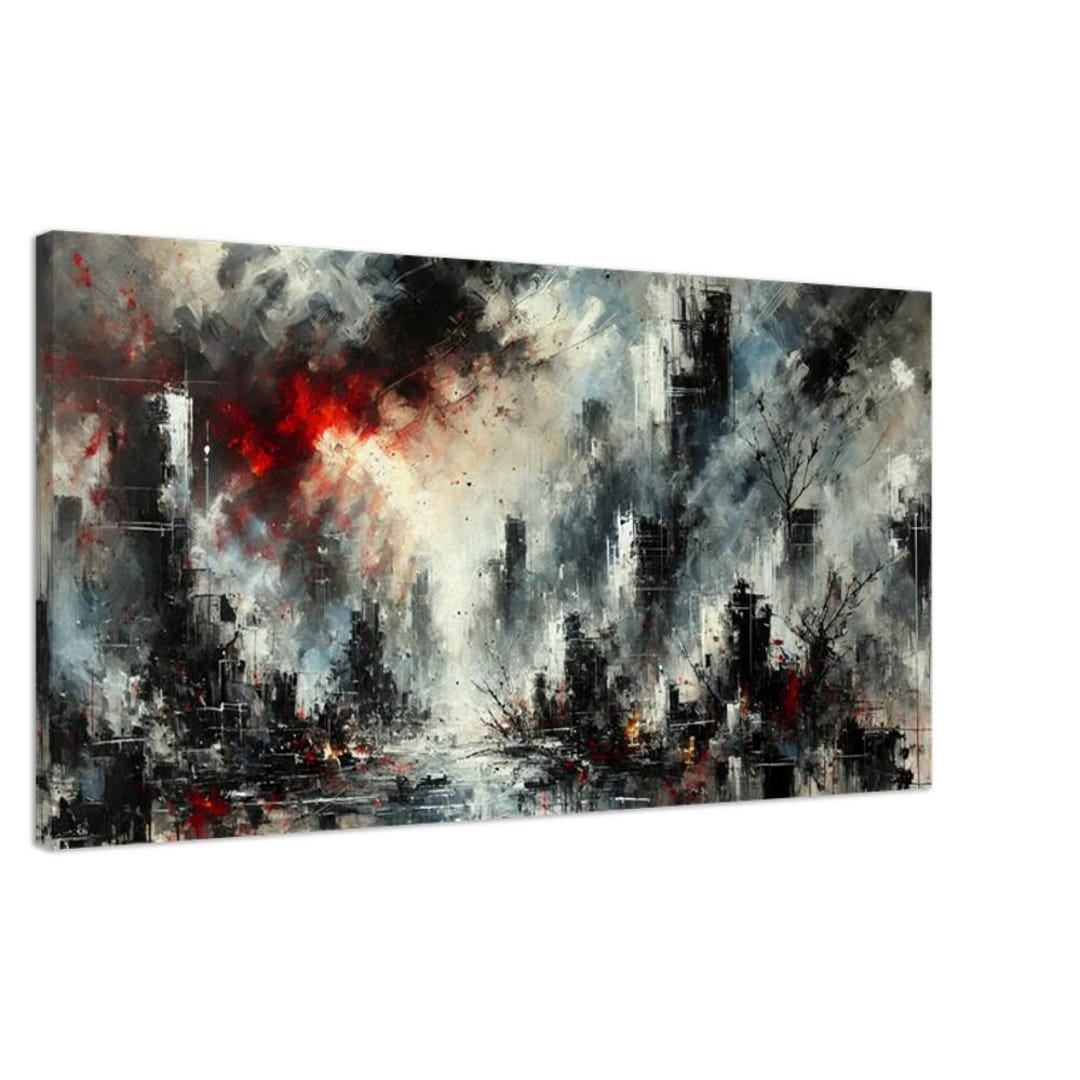 Echoes of Desolation Modern Abstract Art Depicting a Bombarded City in ...