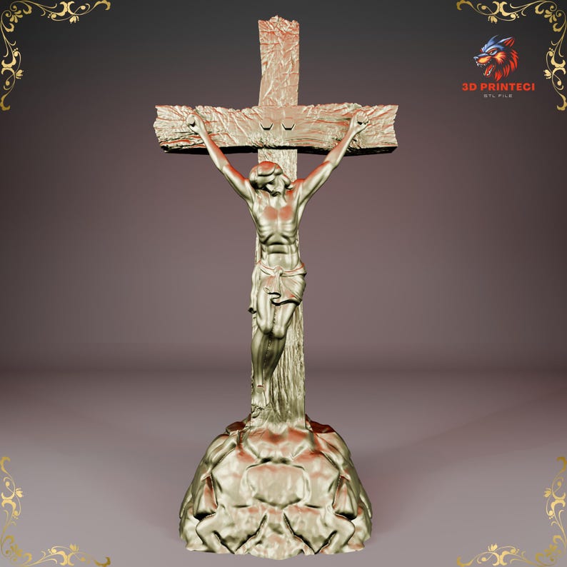 3D Jesus and Cross STL for DIY Faith Art - Detailed Cross Design and ...