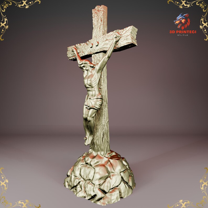 3D Jesus and Cross STL for DIY Faith Art - Detailed Cross Design and ...