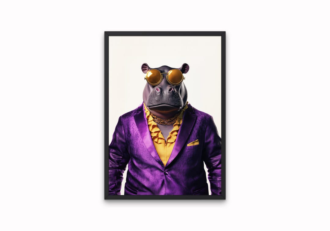 Stylish Hippo Portrait Digital Art – Trendy Animal Illustration With ...