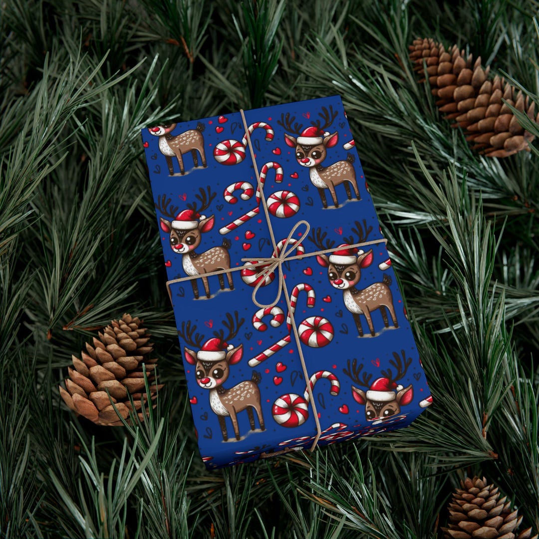 Rudolph Red-nosed Reindeer Cartoon Blue Gift Wrap Paper | Holiday ...