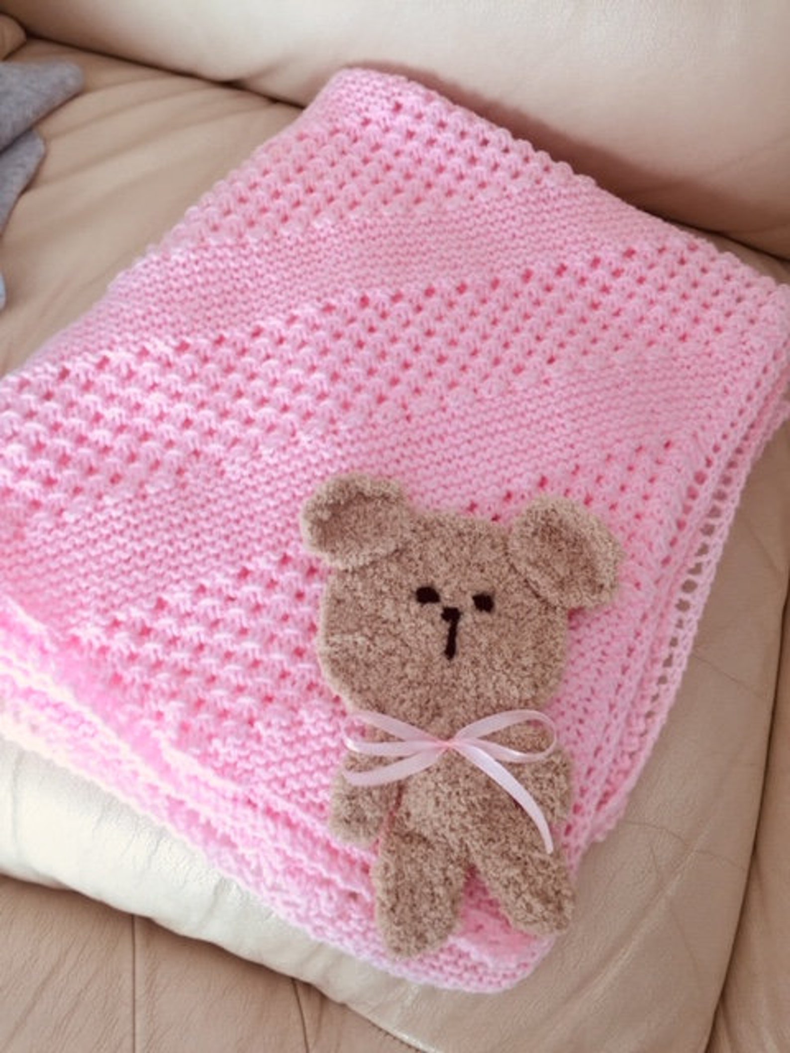 GRACE Baby Blanket With Applique Knitting Pattern PDF Only | Etsy UK