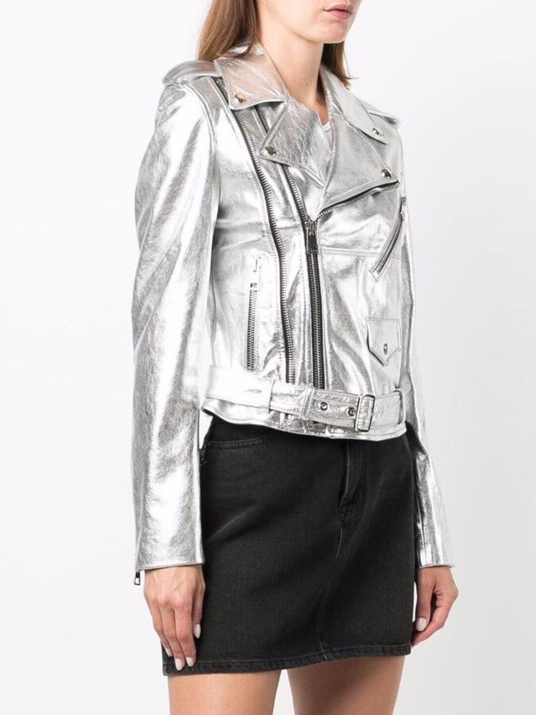 Handmade Cowhide Silver Leather Biker Jacket, Racing Style Silver ...