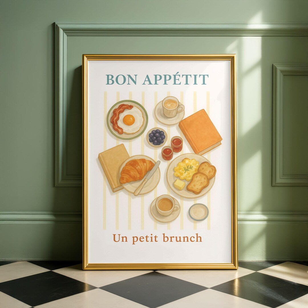 French Brunch Print, Bon Appétit Poster, Vintage Kitchen Decor ...