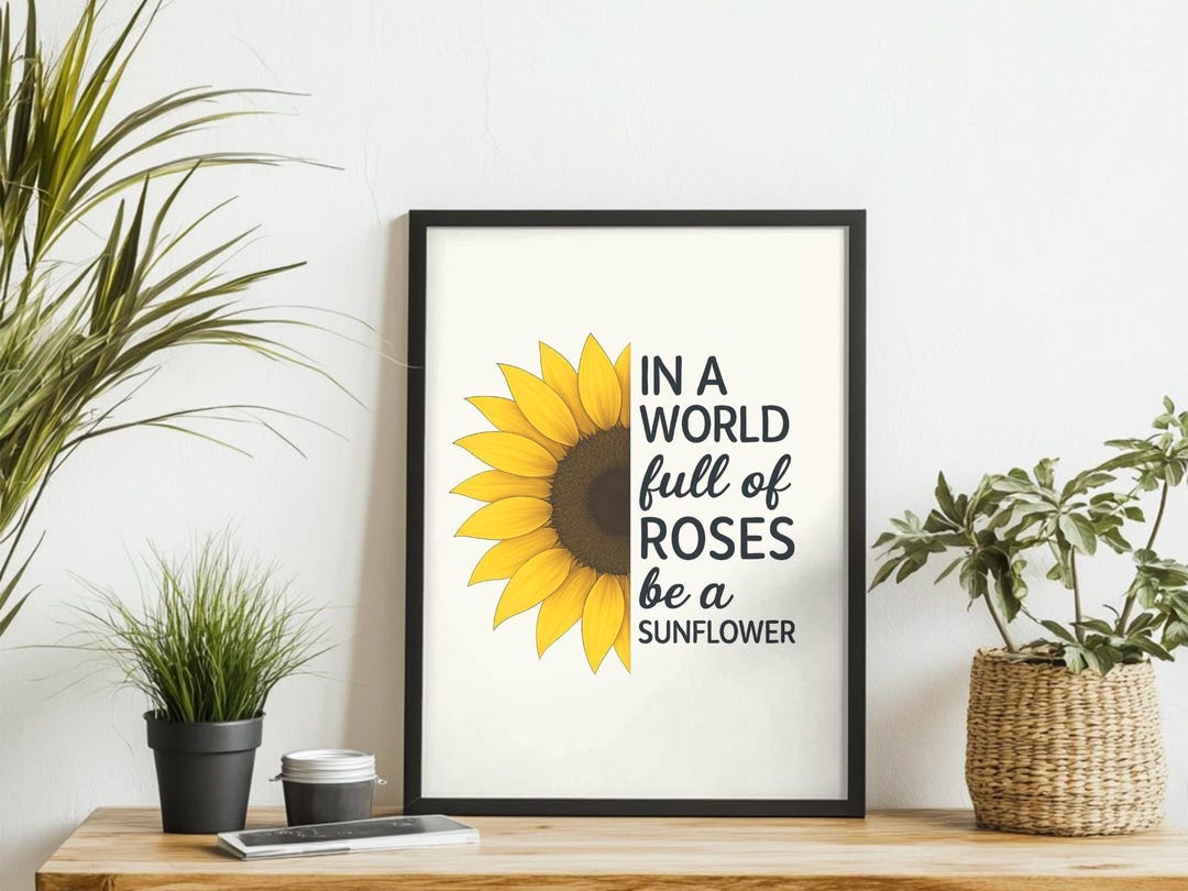Be a Sunflower Quote Poster, Motivational Floral Wall Art, Positive ...