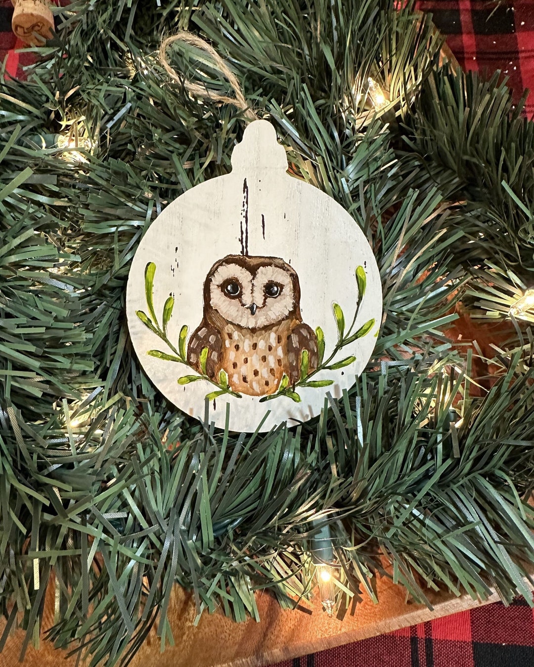 Owl Ornament, Hand Made, Christmas Tree Ornament, Owl Painting, Wooded ...