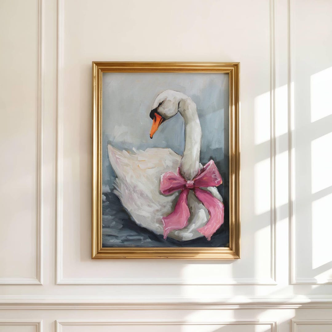 Swan With Pink Bow Art Print: Eclectic Home Decor by Lucia Stewart - Etsy