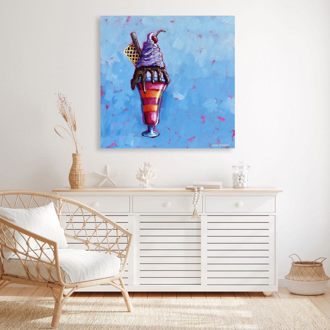 Ice Cream Sundae Painting, Original Painting, Cafe Art, Restaurant Art ...