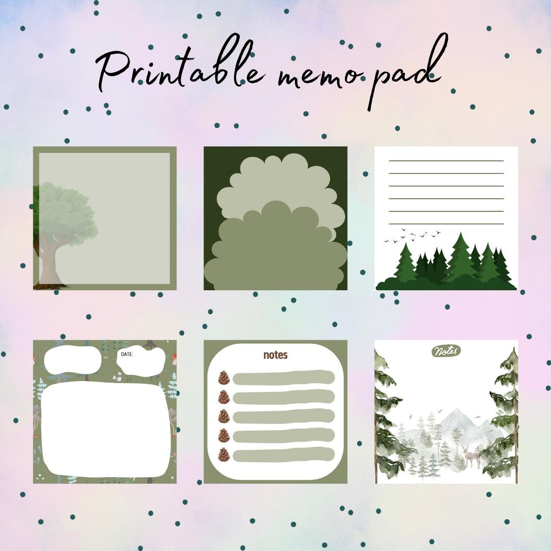 Printable Memopad Digital Download Notepad Forest Theme Memo Template ...