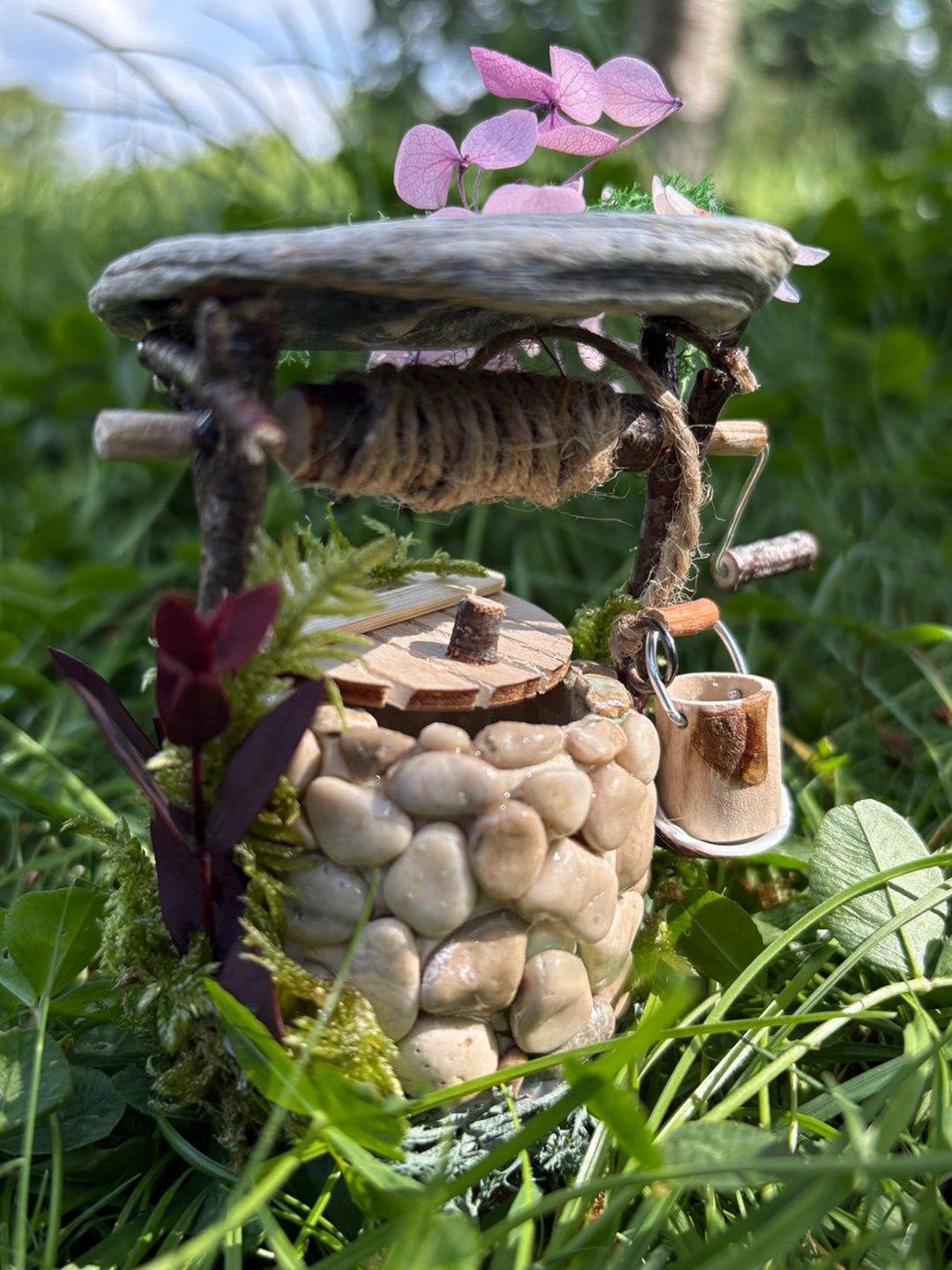 Fairy Garden Stone Well With Bucket | Miniature Functional Well ...