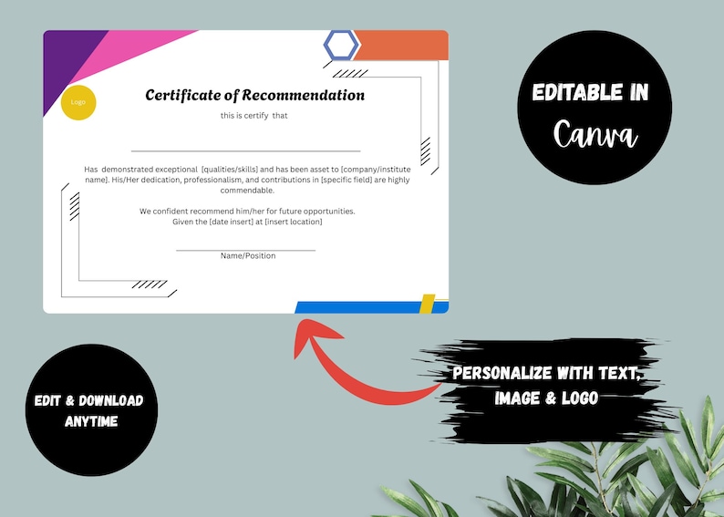 Editable Certificate of Recommendation Template Instant Download & Easy ...