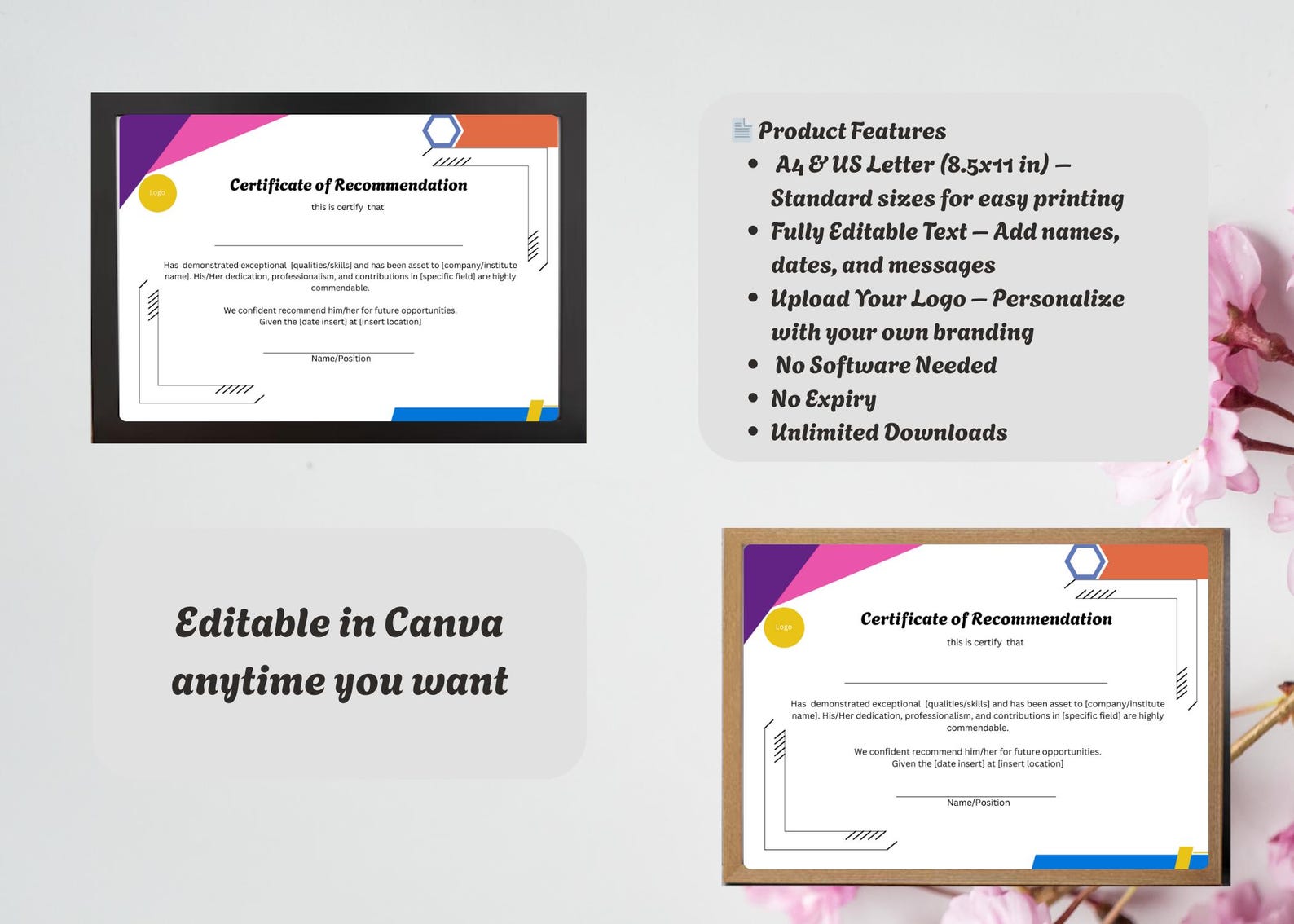 Editable Certificate of Recommendation Template Instant Download & Easy ...