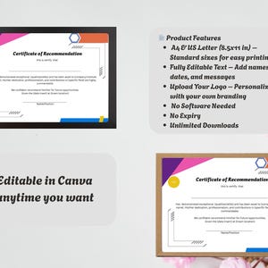 Editable Certificate of Recommendation Template Instant Download & Easy ...