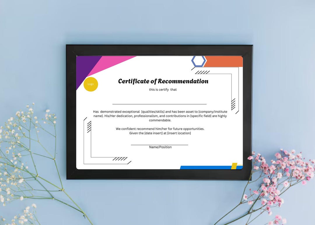 Editable Certificate of Recommendation Template Instant Download & Easy ...