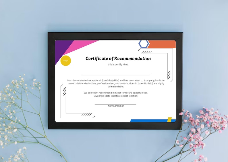 Editable Certificate of Recommendation Template Instant Download & Easy to Customize - Etsy