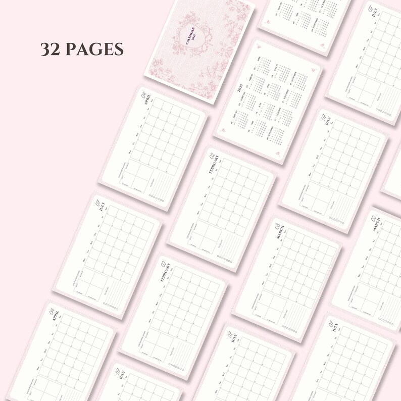 2025 Year Calendar Template Digital Pink Student Calendar Yearly ...