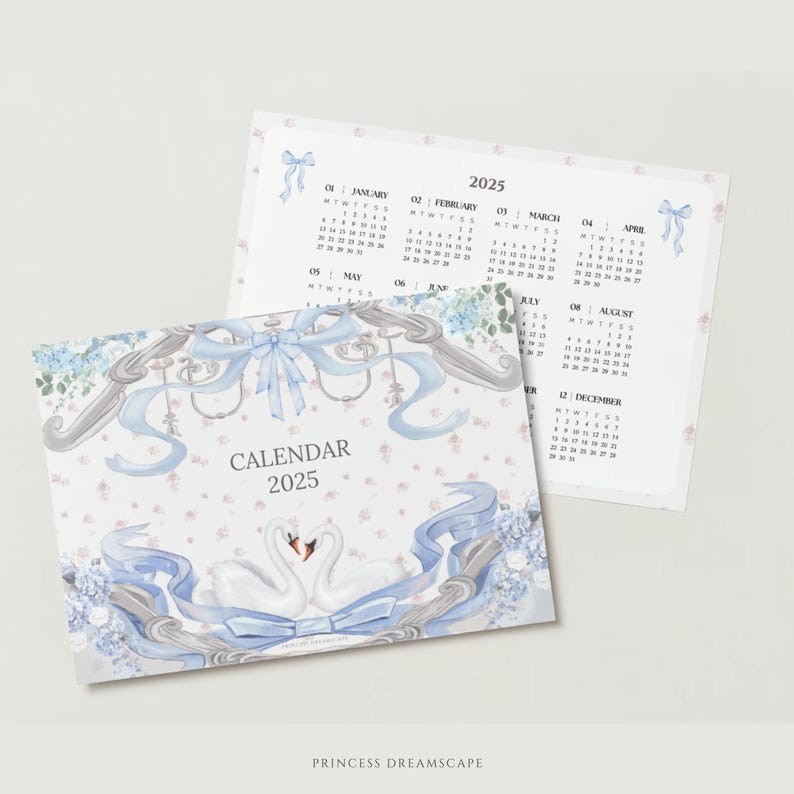 2025 Printable Calendar Template Blue Digital Download Bow Planner 2025 ...