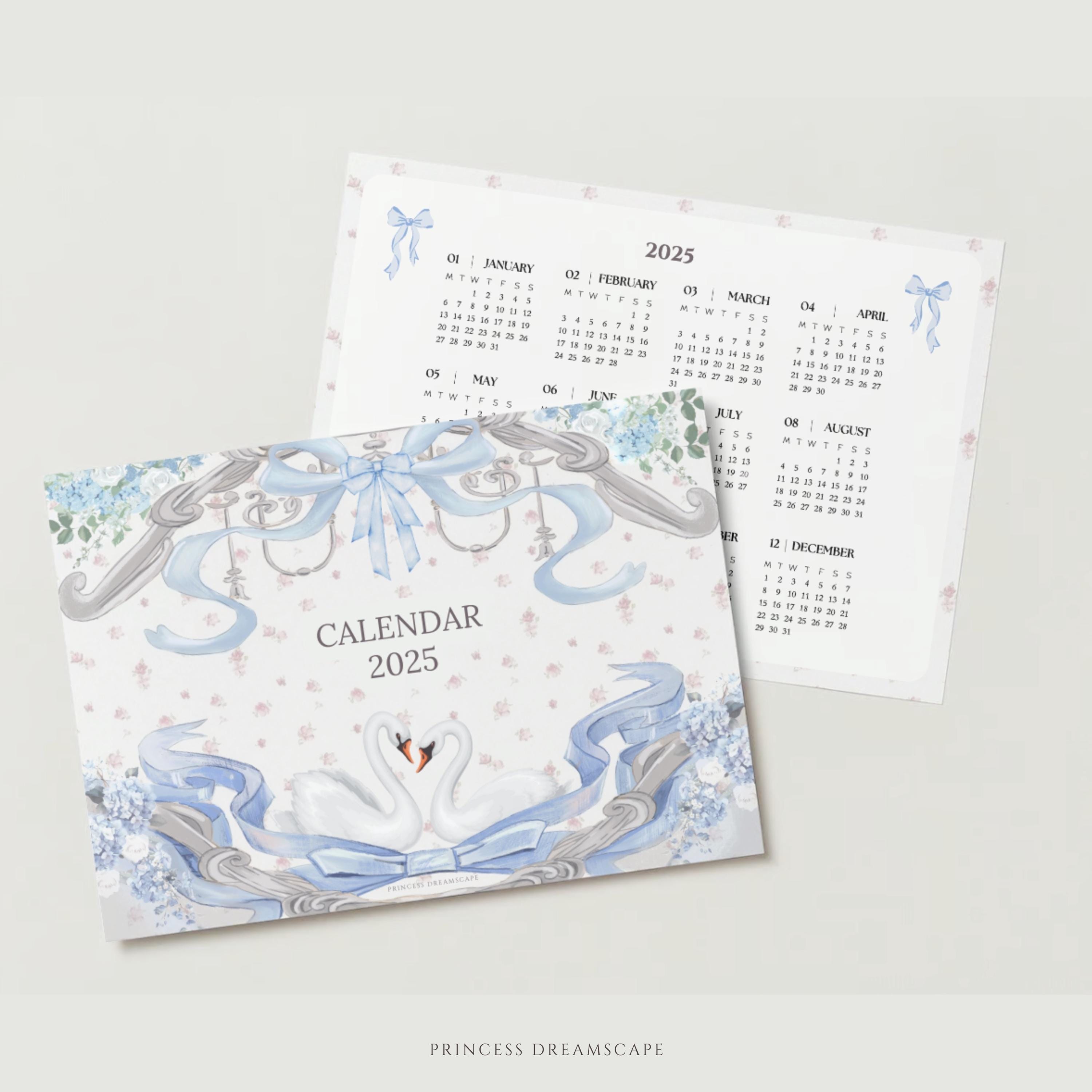 2025 Printable Calendar Template Blue Digital Download Bow Planner 2025 ...