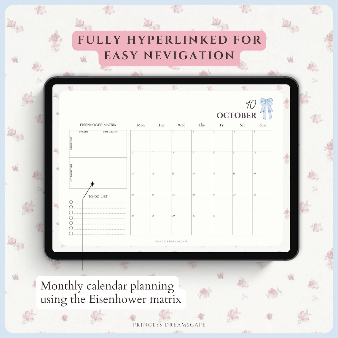 2025 Printable Calendar Template Blue Digital Download Bow Planner 2025 ...