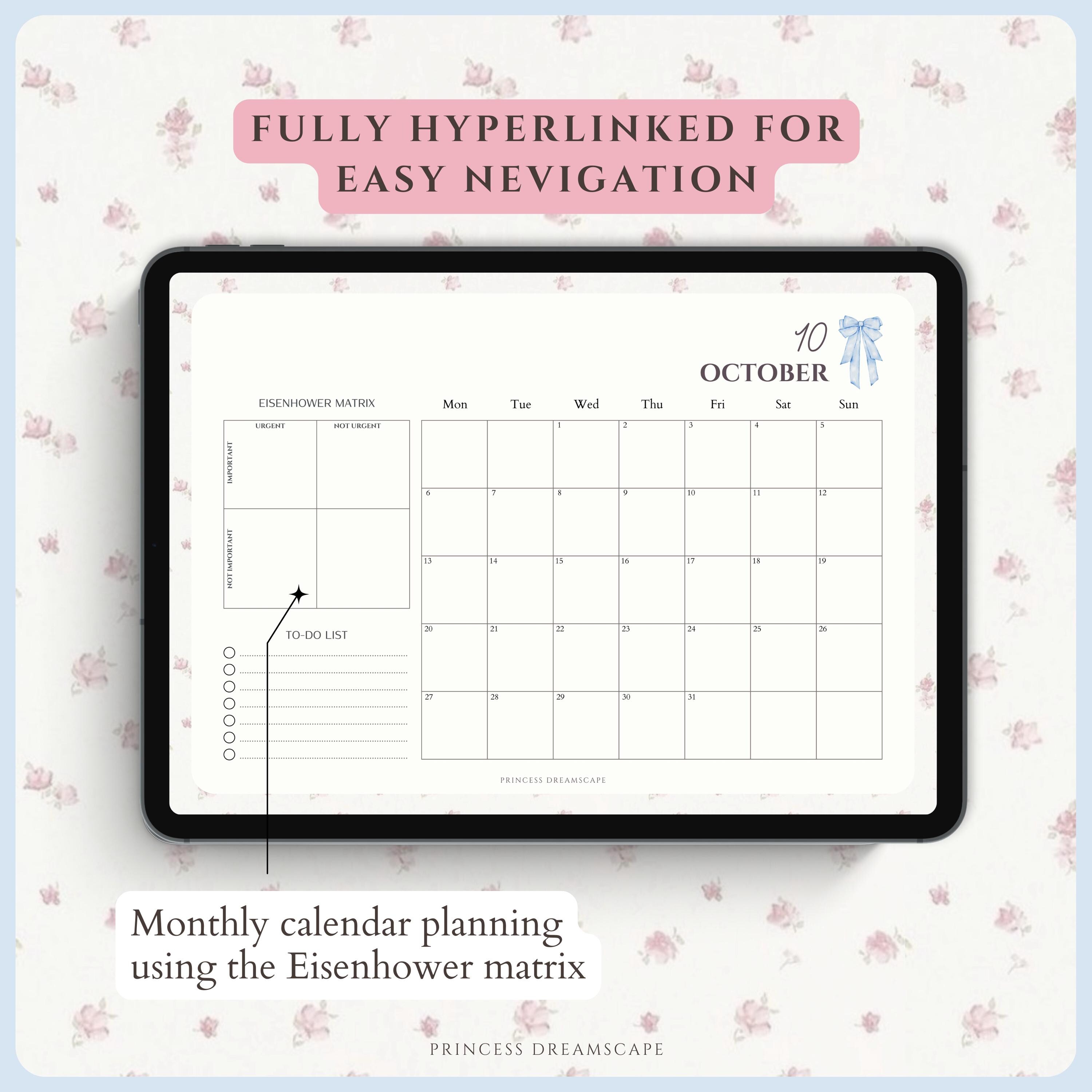 2025 Printable Calendar Template Blue Digital Download Bow Planner 2025 ...