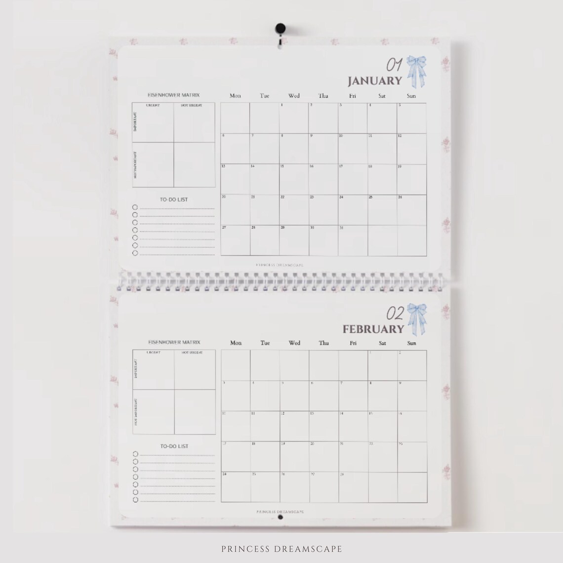 2025 Printable Calendar Template Blue Digital Download Bow Planner 2025 ...