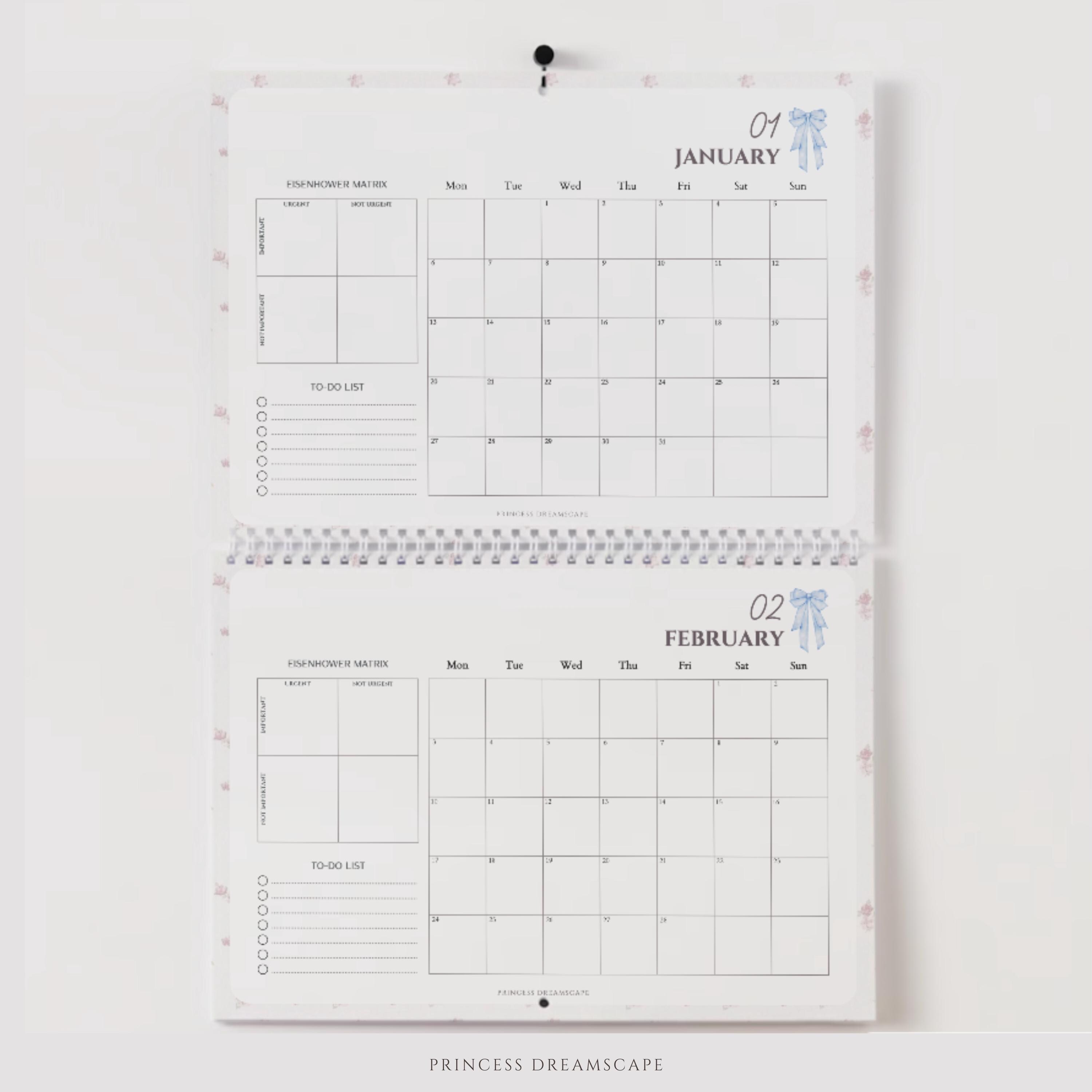 2025 Printable Calendar Template Blue Digital Download Bow Planner 2025 ...