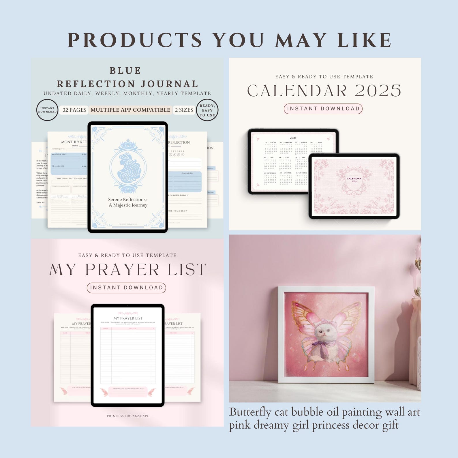 2025 Printable Calendar Template Blue Digital Download Bow Planner 2025 ...