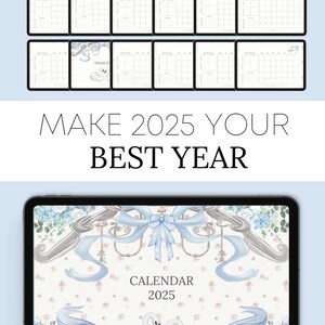 2025 Printable Calendar Template Blue Digital Download Bow Planner 2025 ...