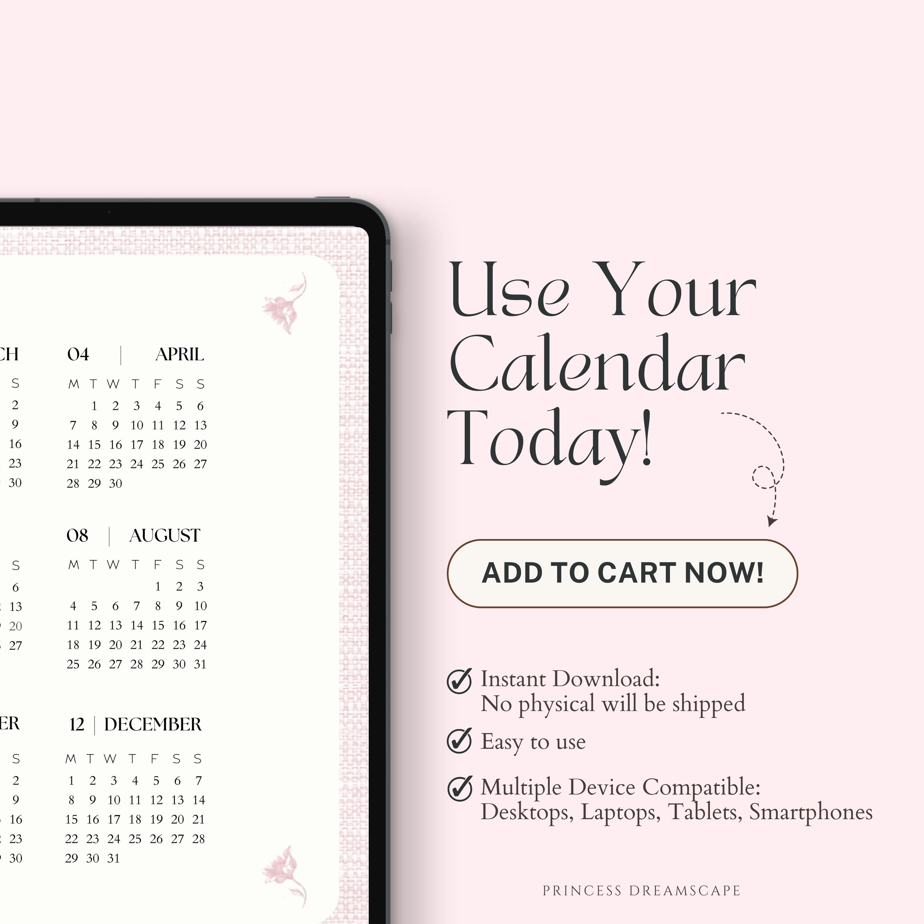 2025 Year Calendar Template Digital Pink Student Calendar Yearly ...