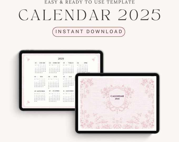 2025 Printable Calendar Template Blue Digital Download Bow Planner 2025 ...