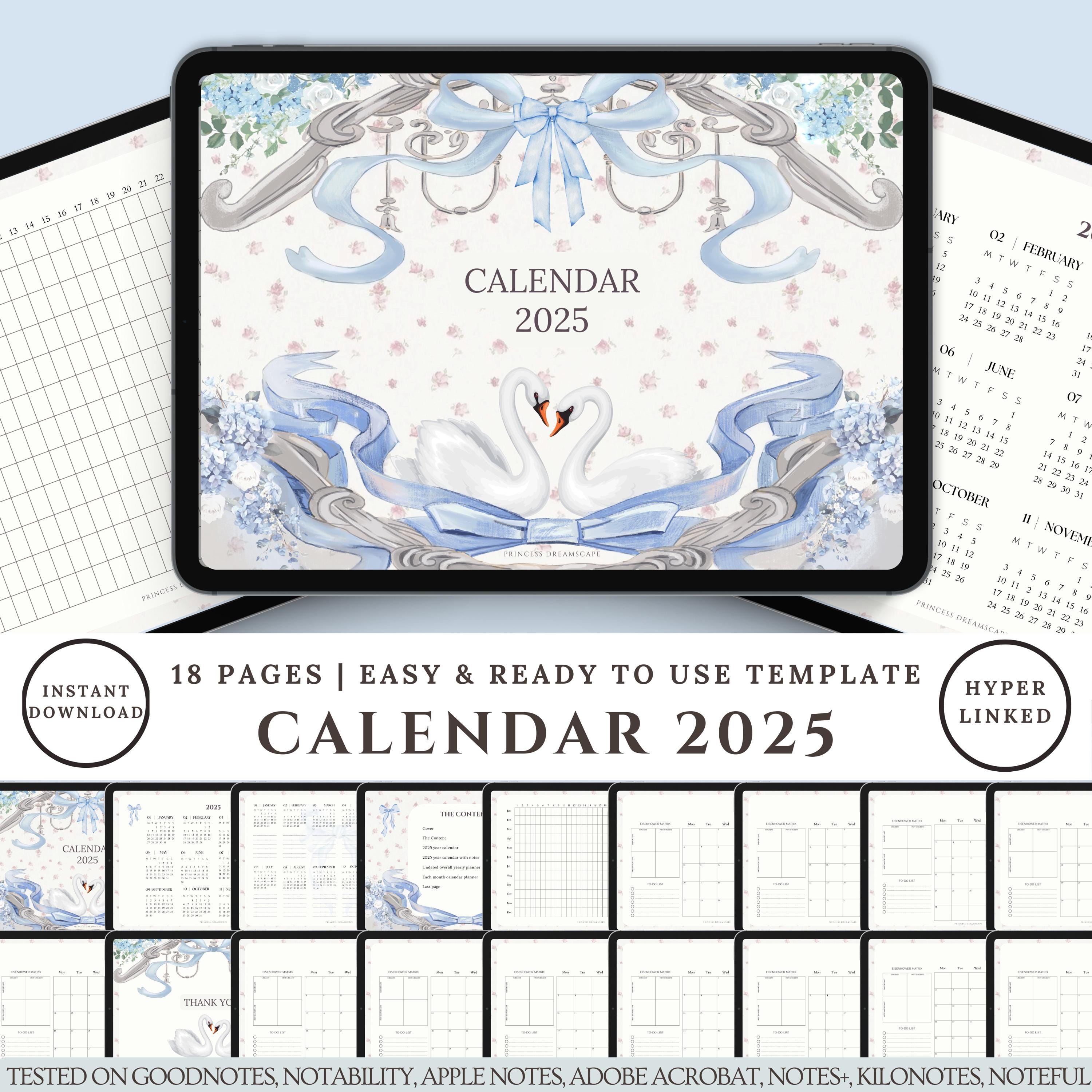 2025 Printable Calendar Template Blue Digital Download Bow Planner 2025 ...