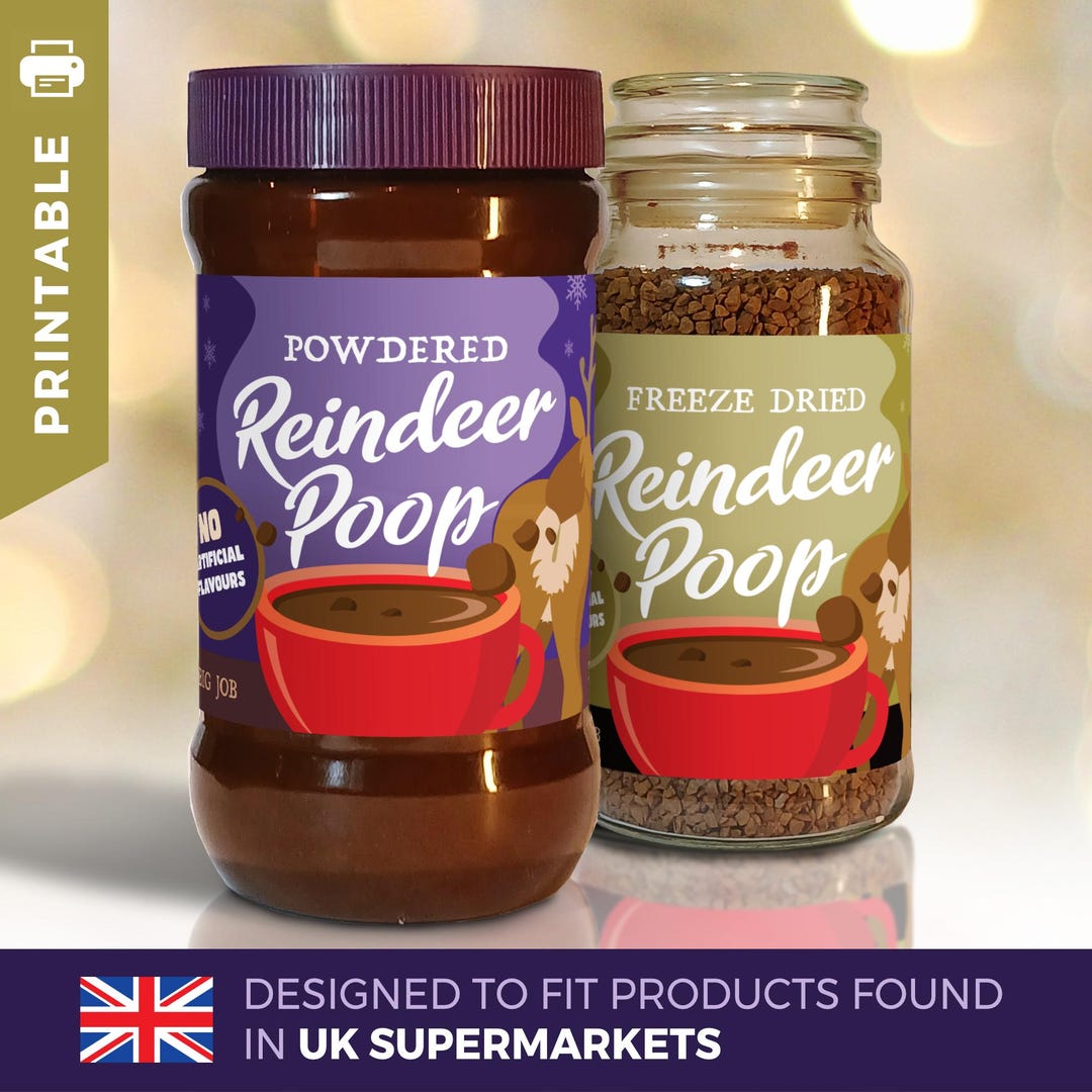Printable Reindeer Poop Jar Wraps. A Fun Replacement Label for Hot ...