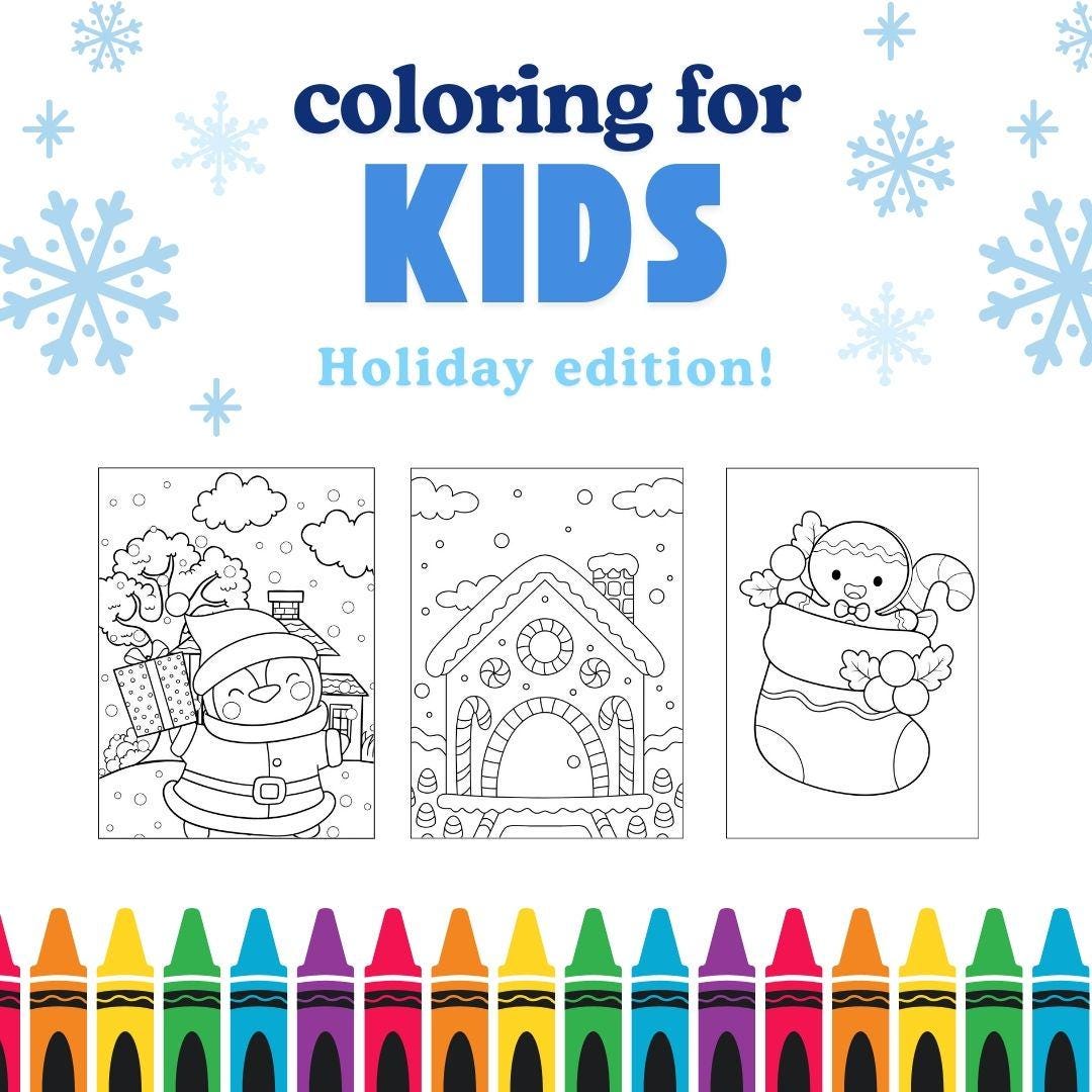 8-page Winter Kids Coloring Book Instant Download for December Fun - Etsy