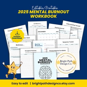 2025 Mental Burnout Workbook, Self-care Guide, Stress Relief Journal ...
