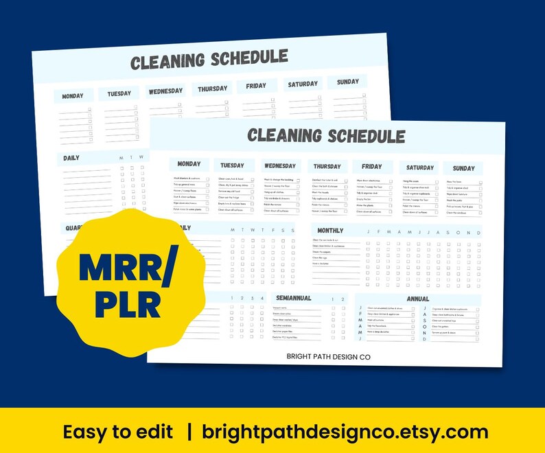 Printable Cleaning Schedule Template, Daily Weekly Monthly Planner ...