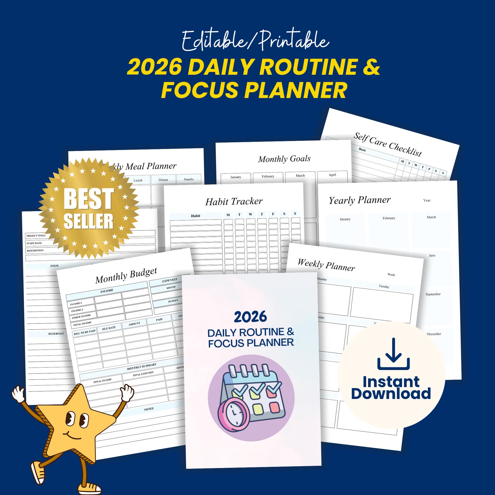 2026 Daily Routine & Focus Planner, Productivity Planner, Schedule ...
