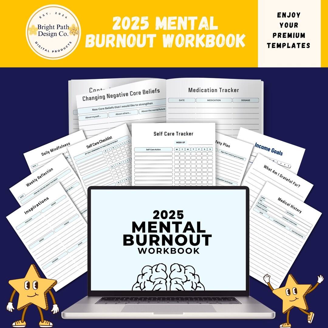 2025 Mental Burnout Workbook, Self-care Guide, Stress Relief Journal ...