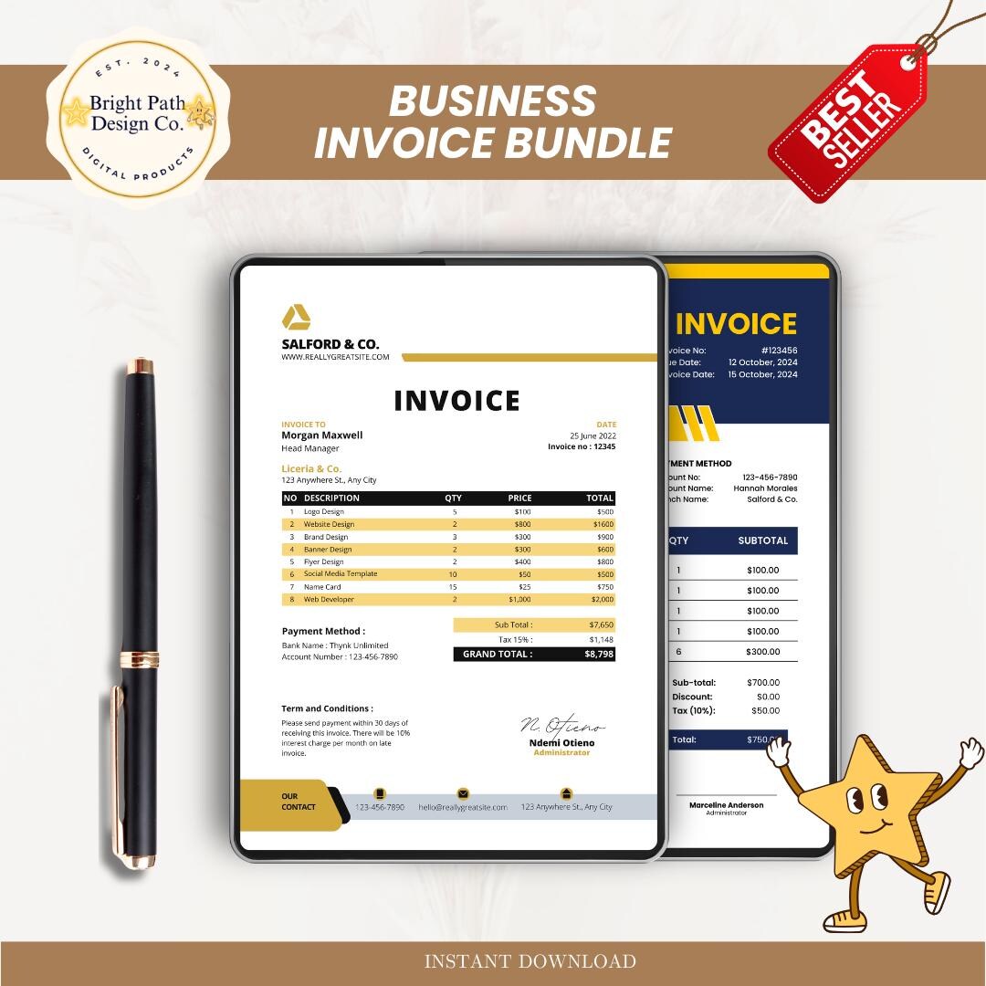Business Invoice Bundle, Professional Receipt Organizer, Small Business ...