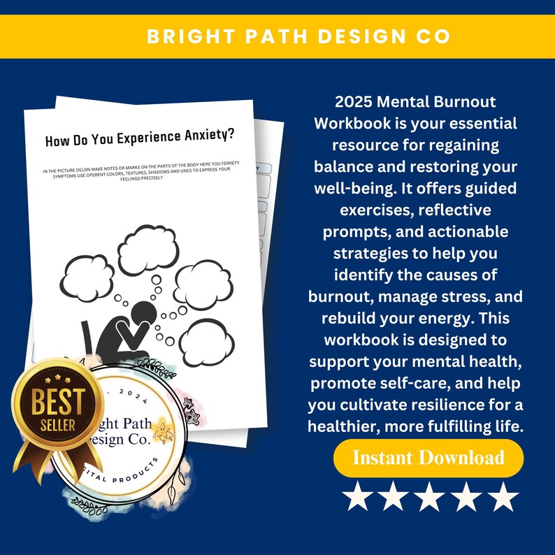 2025 Mental Burnout Workbook, Self-care Guide, Stress Relief Journal ...