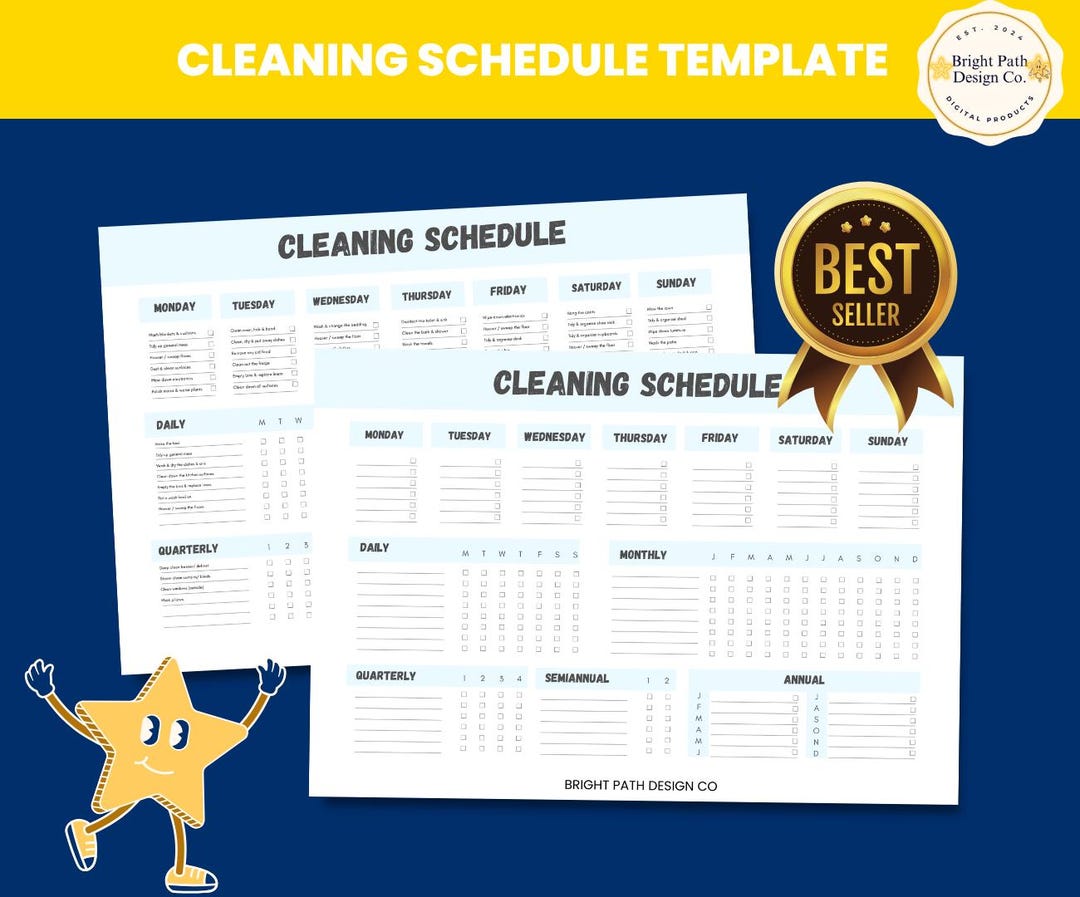 Printable Cleaning Schedule Template, Daily Weekly Monthly Planner ...