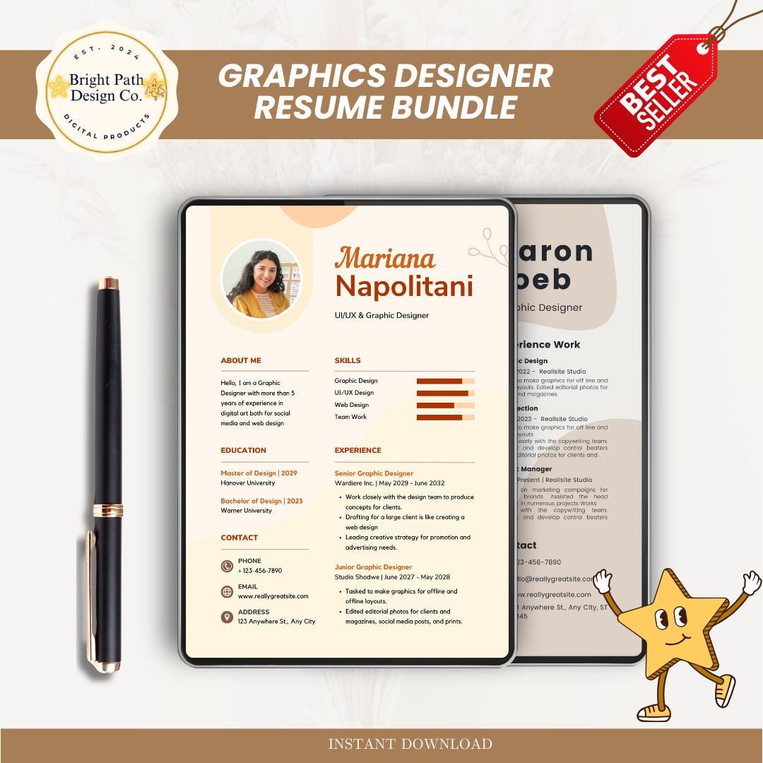 Graphic Designer Resume Bundle, CV Template, Professional Portfolio ...