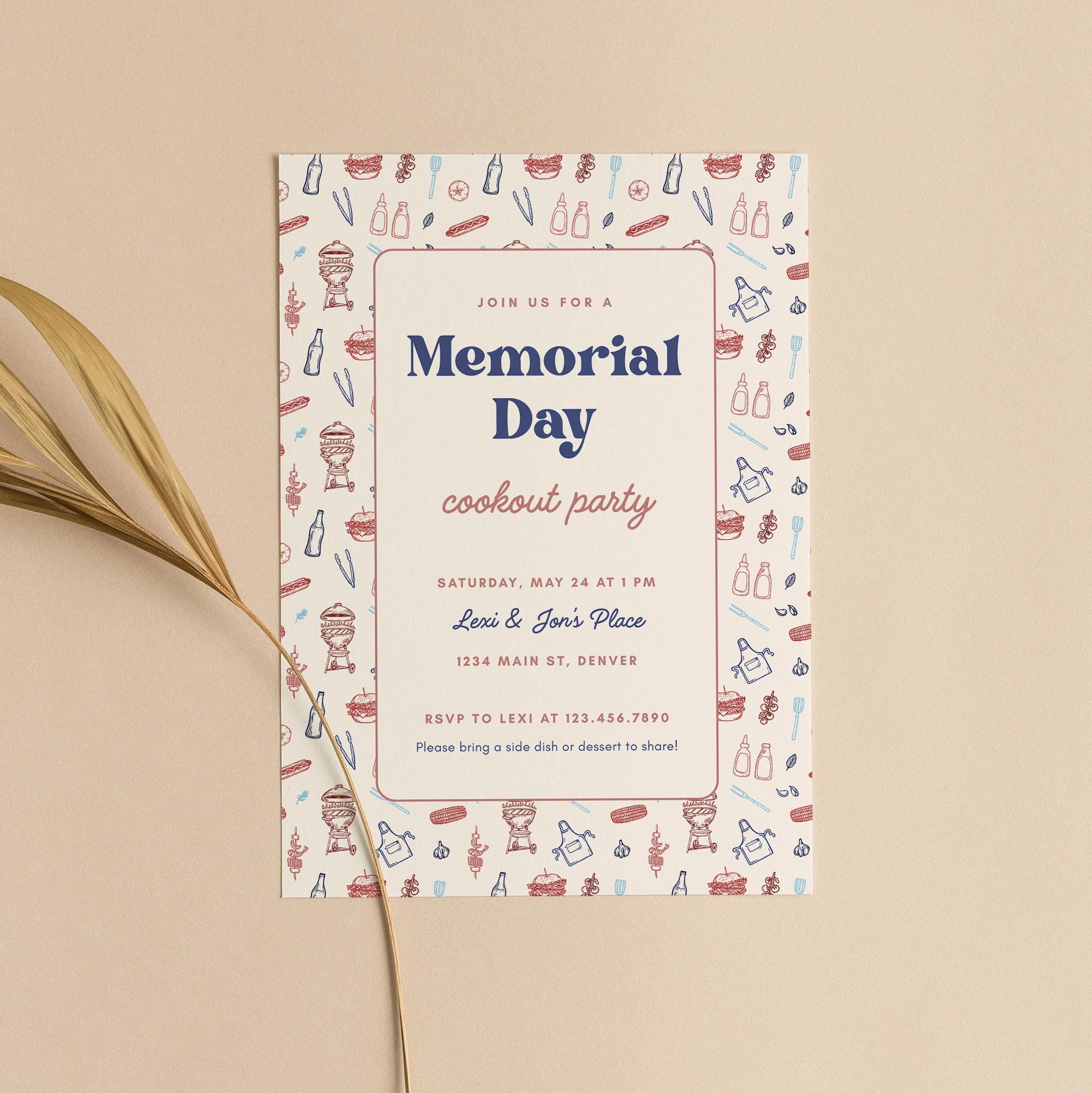 Memorial Day Cookout Invitation: BBQ Party Template (printable ...