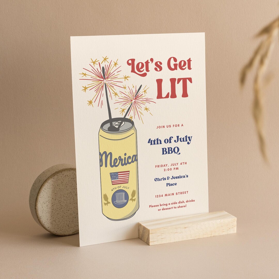 Let’s Get Lit 4th of July BBQ Invitation | Editable 4th of July Cookout ...