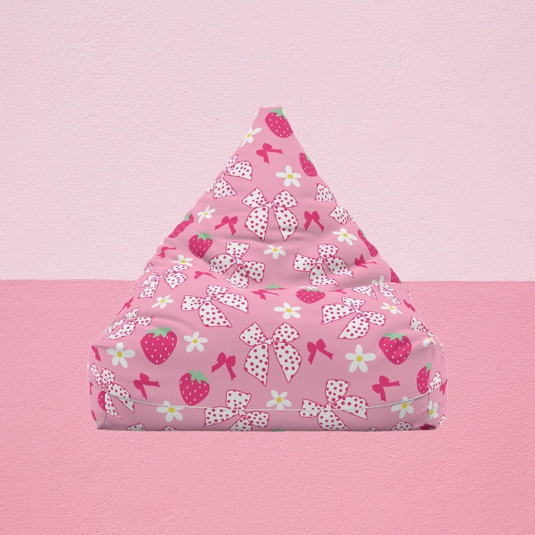 Strawberry and Ribbon Patterned Bean Bag Chair Cover / Colorful and ...