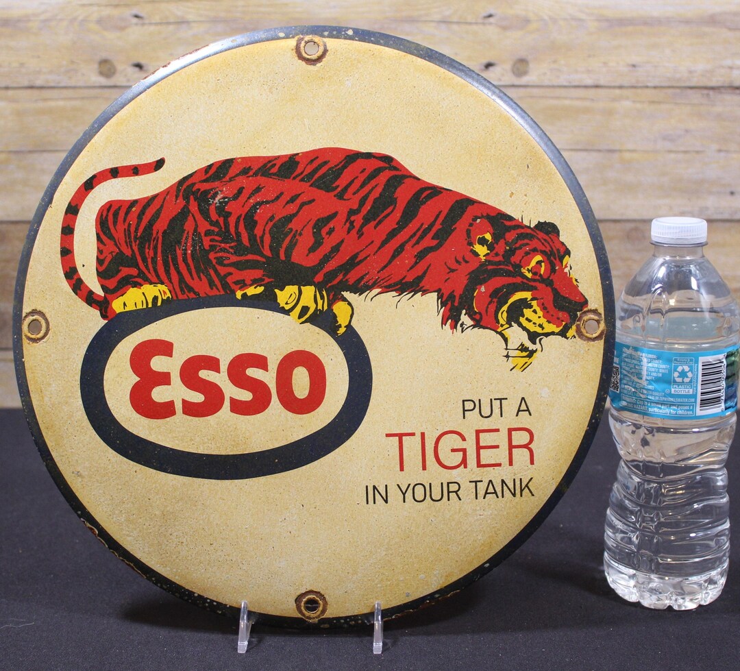 Vintage Porcelain Enamel Sign Esso Tiger Exxon Oil Gasoline - Etsy