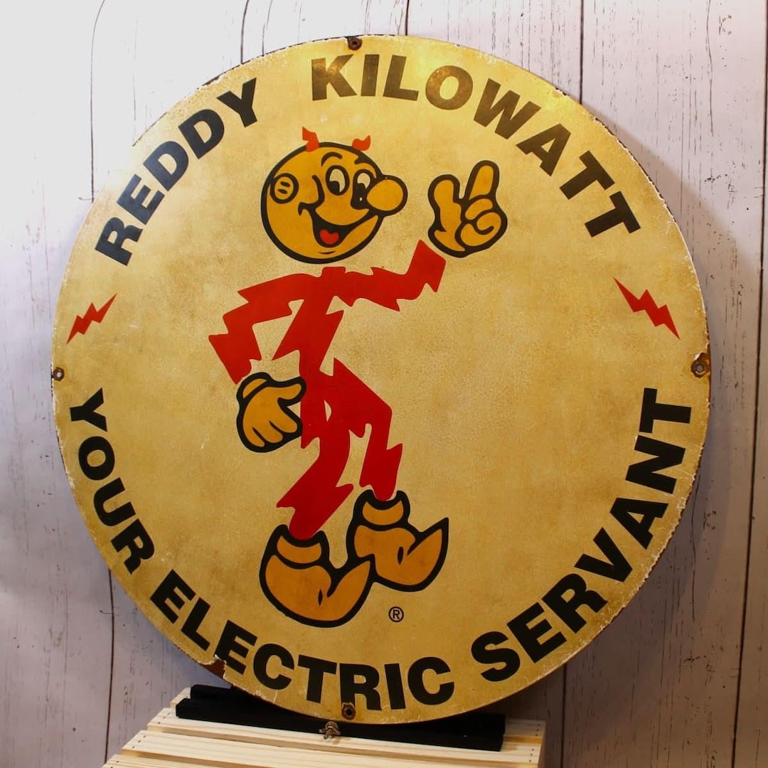 Large 30in Vintage Porcelain Enamel Sign Reddy Kilowatt Your Electric ...