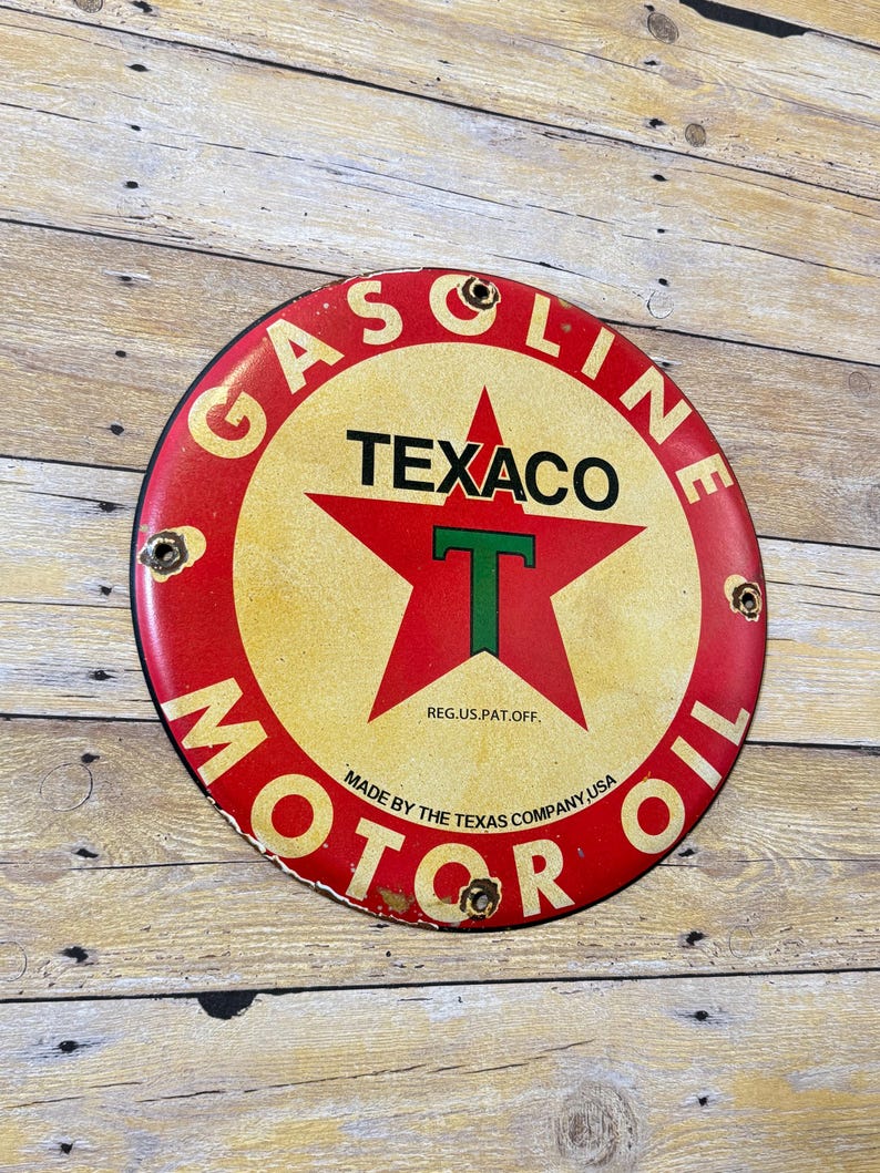 Vintage Texaco Gasoline Porcelain Sign Texas Lone Star 12in Round Metal ...