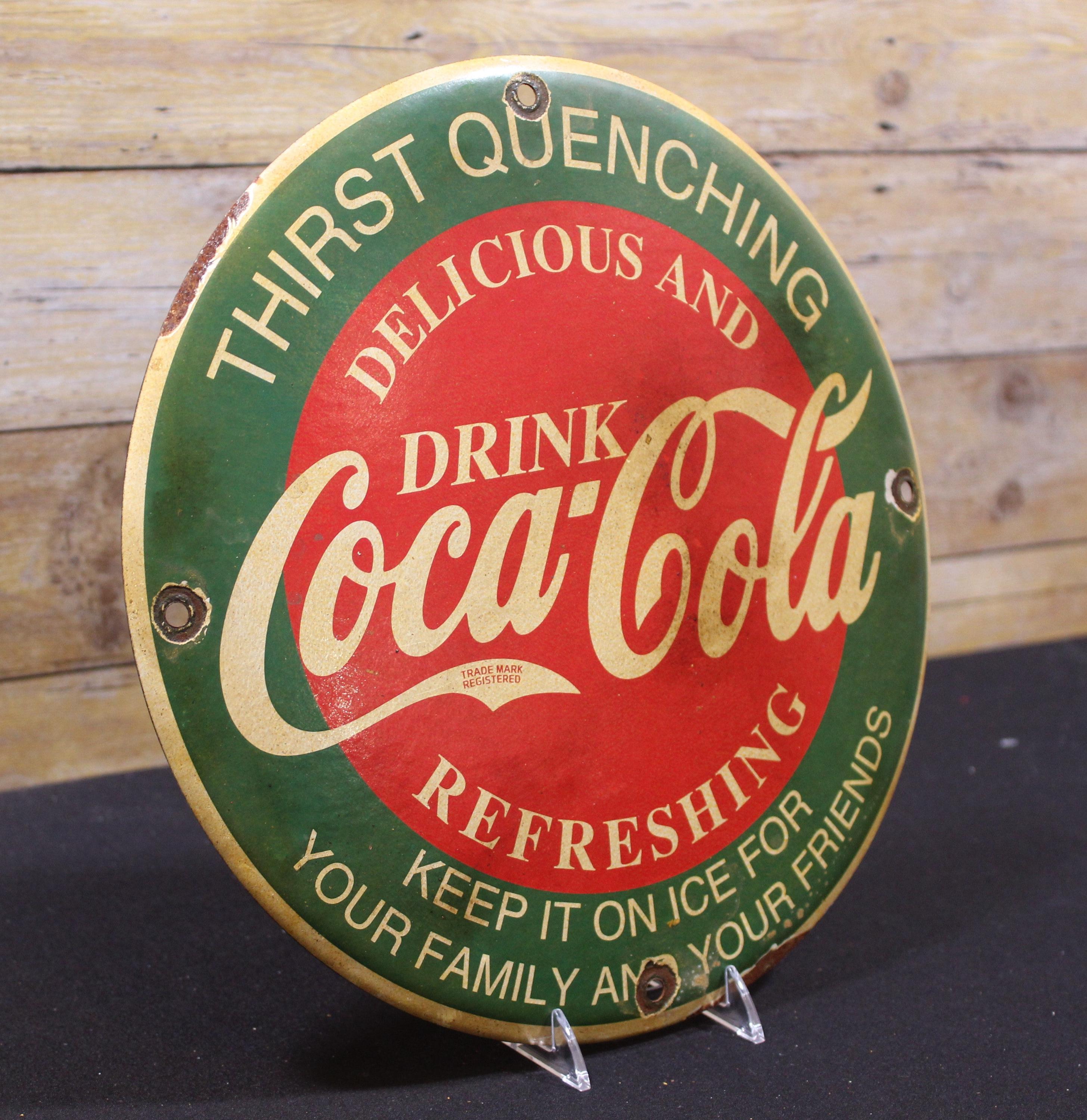 Vintage Porcelain Enamel Sign Classic Coke Advertisement Round 12in ...